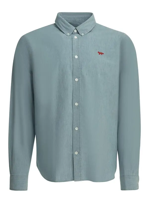 Maison Kitsuné Profile Fox Chambray Button-down Shirt - Light Blue