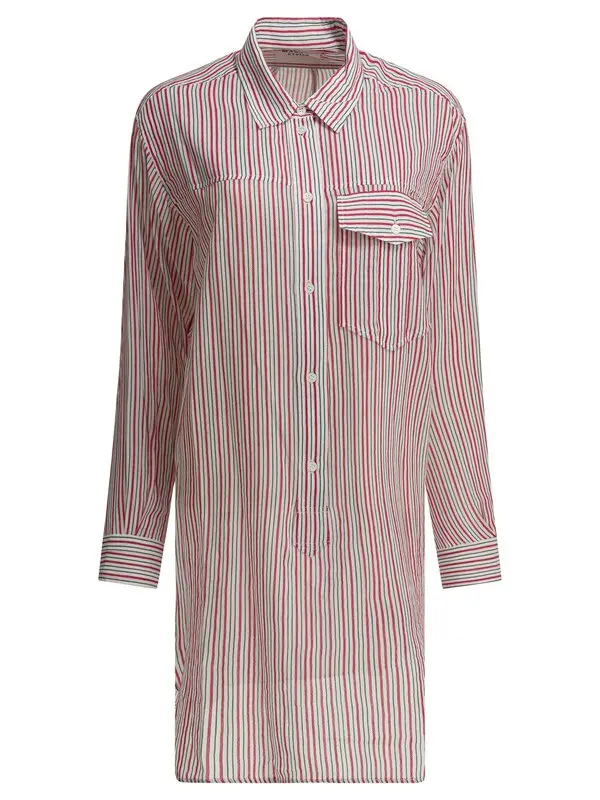 MARANT ETOILE Striped Cotton Voile Chemisier Dress - Red