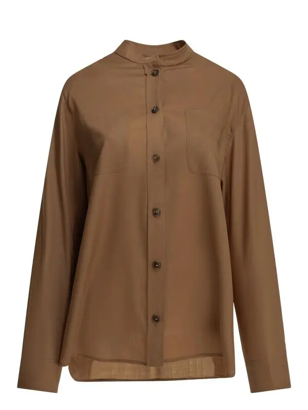 Herno Virgin Wool Mandarin Collar Shirt - Brown