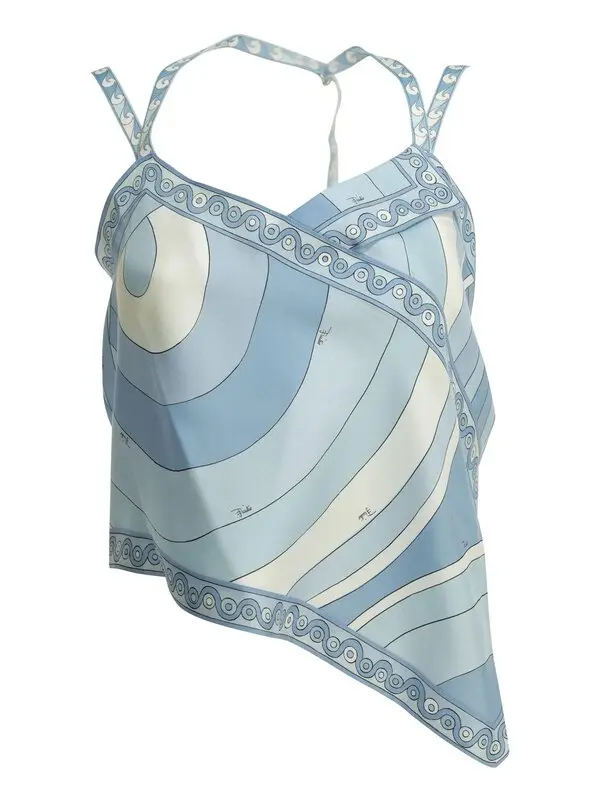 Emilio Pucci Iride Asymmetrical Silk Twill Top - Light Blue