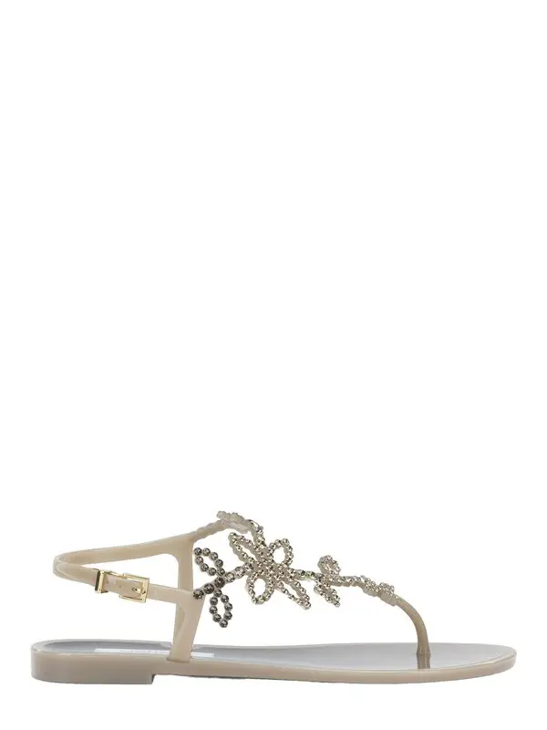 Menghi Galatea Jelly Flat Sandals With Embellished Straps - Beige