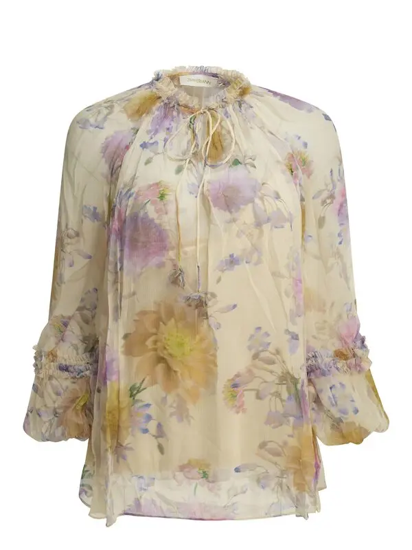 Zimmermann Luna" Floral Print Sheer Blouse - White