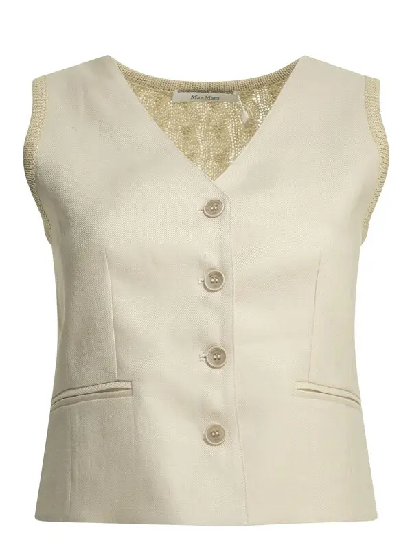 Max Mara Linen And Knitted Vest With Braided Detail - Beige