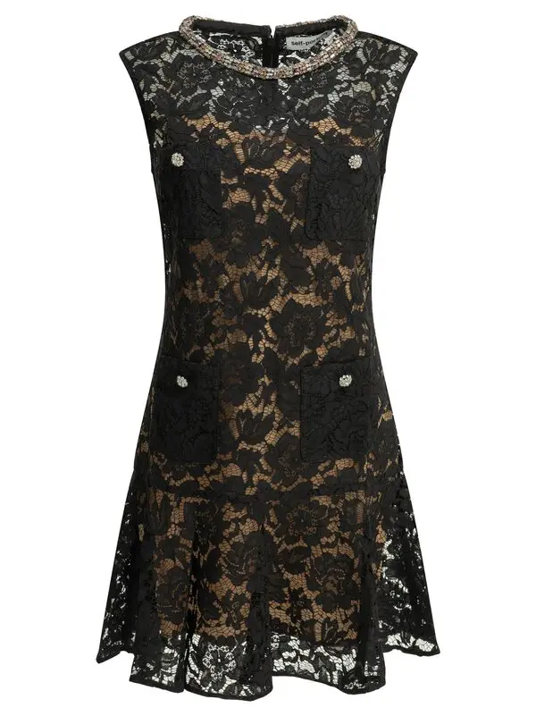 SELF-PORTRAIT Embroidered Lace Mini Dress - Black