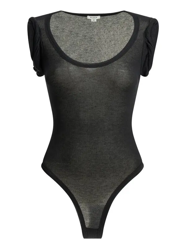Alaïa Ribbed Stretch Bodysuit With Wide Neckline - Black