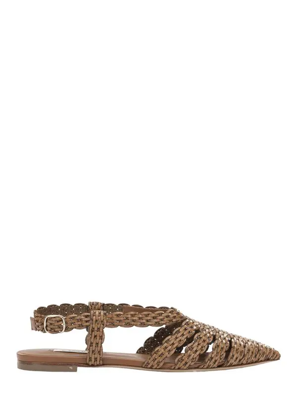 Casadei Woven Leather Flat Sandals - Beige