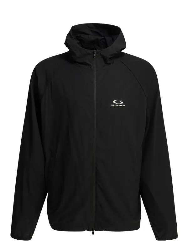 Balenciaga Technical Zip-up Hooded Jacket With Embroidered Logo - Black