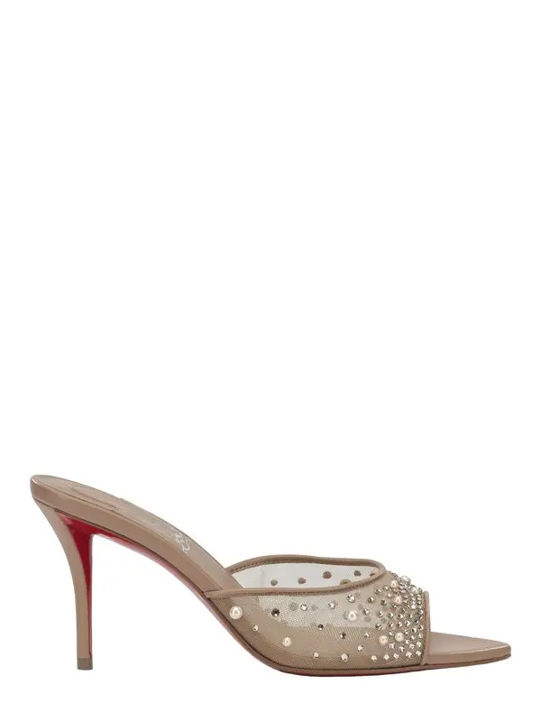 CHRISTIAN LOUBOUTIN Embellished Heeled Mules - Beige