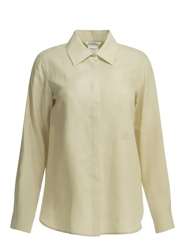 Max Mara Long Sleeve Linen Shirt With Embroidered Monogram - Beige