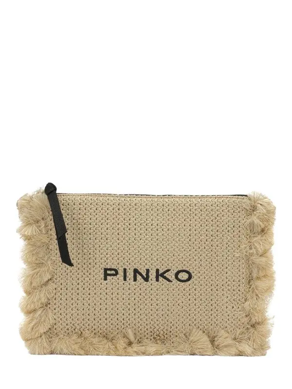Pinko Woven Clutch With Fringe Detail - Beige