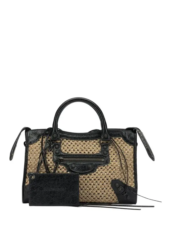 Balenciaga Le City Raffia And Arena Lambskin Medium Handbag - Beige