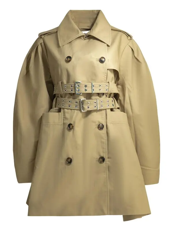 GANNI Cotton Trench Coat With Peplum Silhouette - Beige