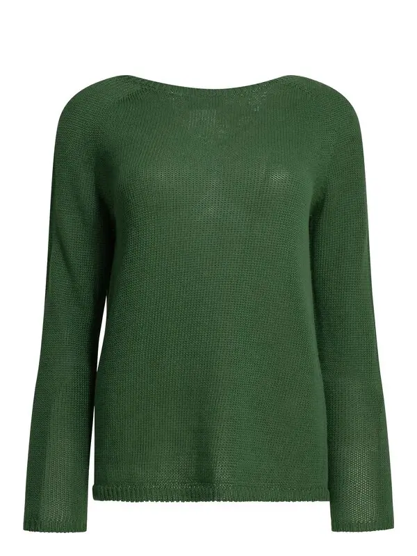 Max Mara Round Neck Long Sleeve Linen Sweater - Green