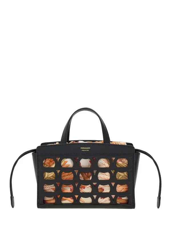 FERRAGAMO Mini Tote Bag With Gancini Perforations - Black
