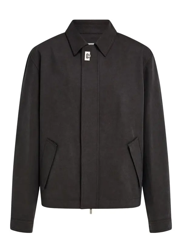 FERRAGAMO Washed Cotton Blouson Jacket With Leather Collar - Blue