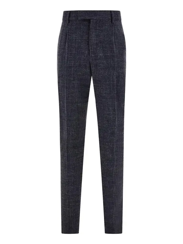 FERRAGAMO Silk And Wool Tailored Trousers - Blue
