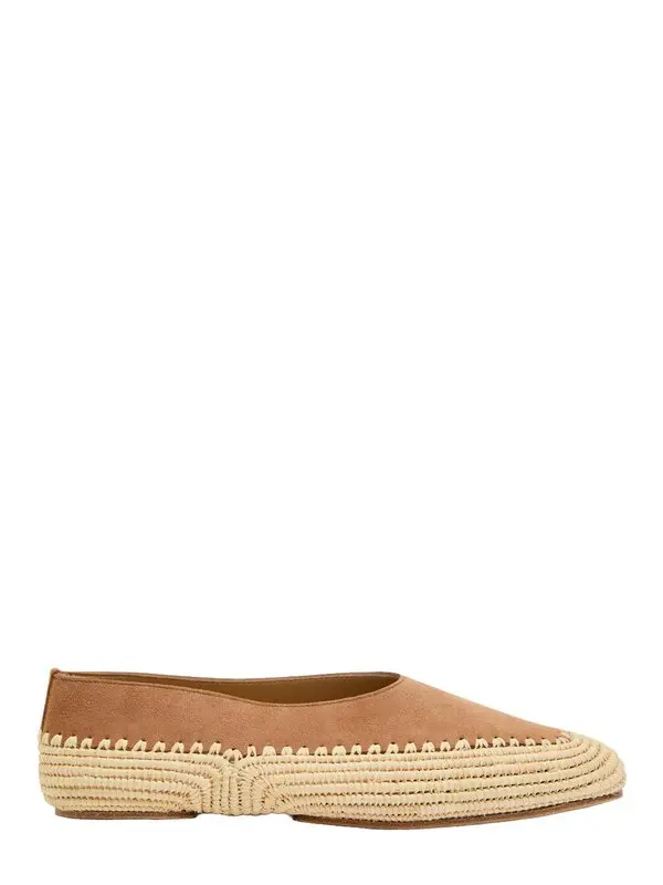 Gabriela Hearst Woven Raffia And Suede Pointed Square Toe Flats - Camel