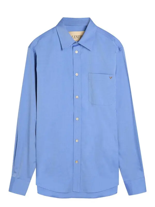 Valentino Garavani Logo Cotton Oxford Shirt - Blue