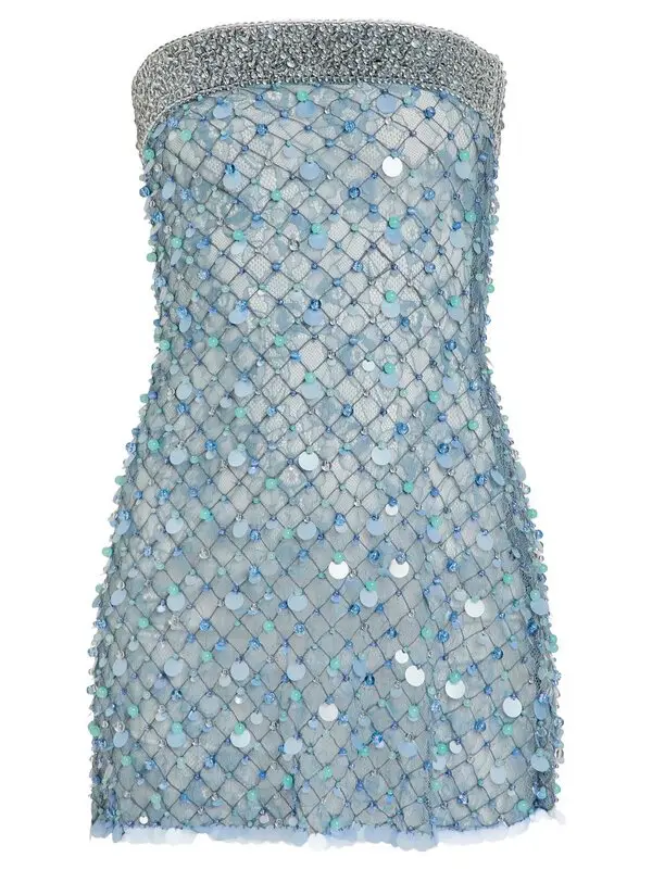 ROBERTA EINER Embellished Lace Mini Dress - Blue