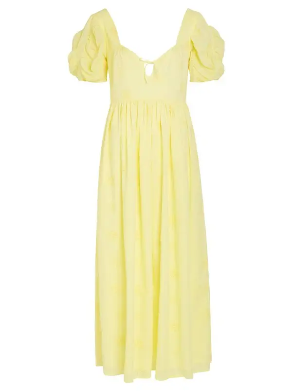 Thierry Colson Calliope Embroidered Cotton Midi Dress - Yellow