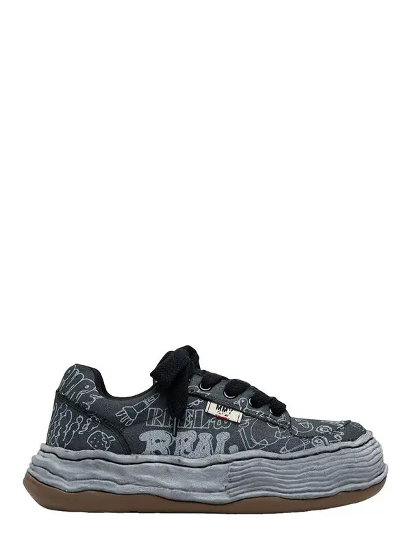 Mihara Yasuhiro Graffiti Printed Canvas Low Top Sneakers - Black