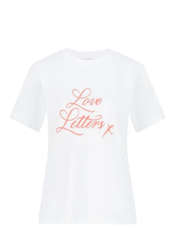 LOVE LETTERS X Embroidered Cotton T-shirt - White/pink