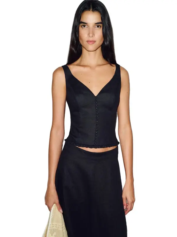 REFORMATION Flicka Linen Top - Black