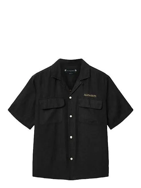 ALLSAINTS Dunloe Branded-print Linen Shirt - Jet Black