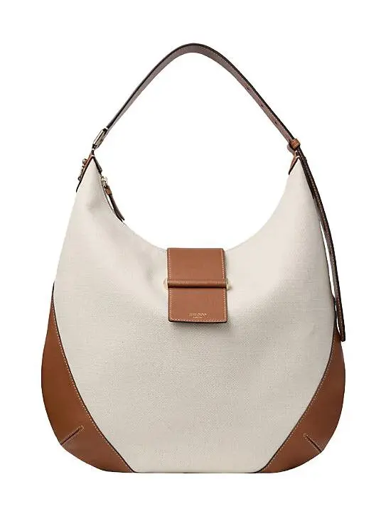 JIMMY CHOO Hobo Canvas Shoulder Bag With Bar Detail - Natural/tan/gold