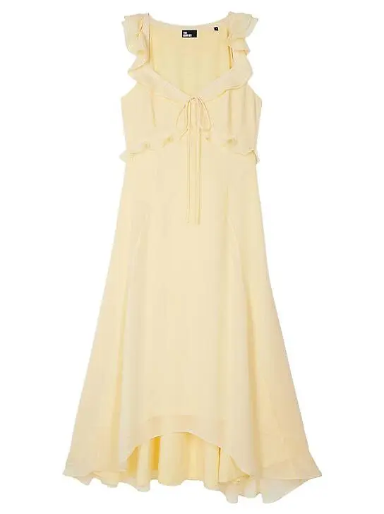 The Kooples Ruffled V-neck Midi Dress - Light Yellow