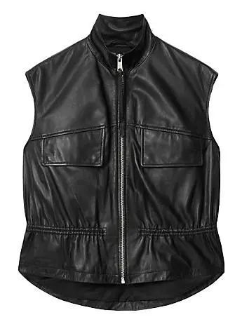ALLSAINTS Funnel Neck Leather Gilet - Black