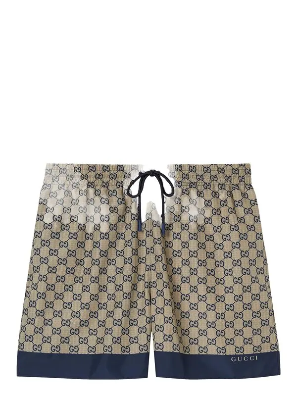 Gucci Monogram Drawstring Swim Shorts - Brown