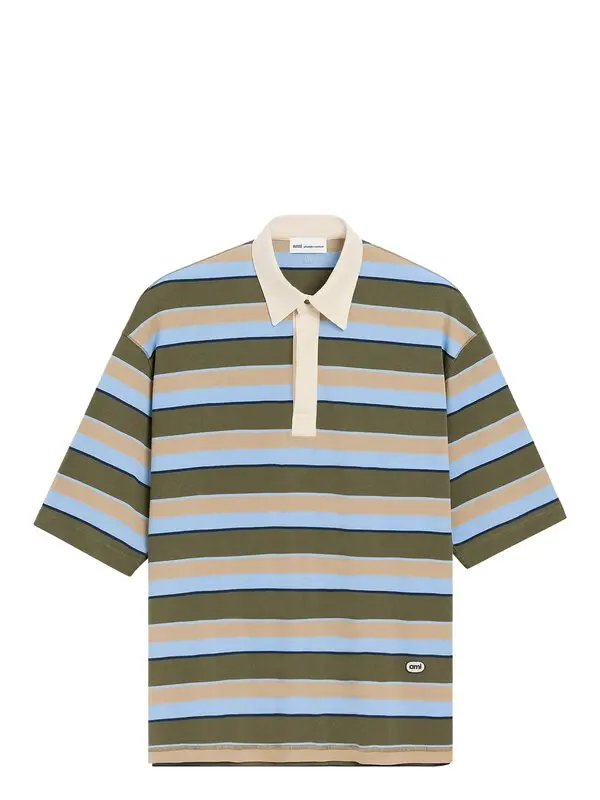 Ami Short-sleeve Striped Oversized Polo - Blue