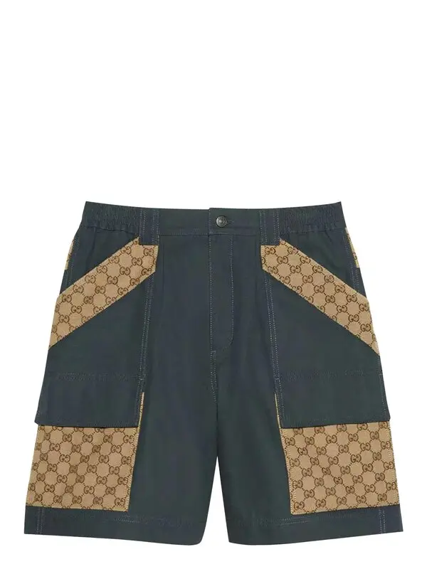 Gucci Bermuda Shorts With Gg Monogram Inserts - Grey