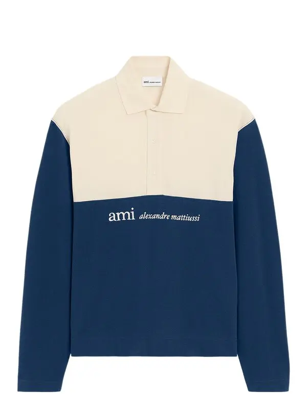 Ami Boxy Fit Polo With Embroidery - White