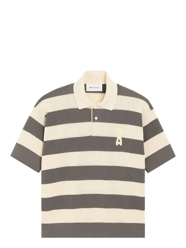 Ami Short-sleeved Polo With De Coeur Patch - White