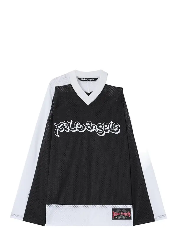 Palm Angels Thai Logo Mesh Long Sleeve Tee - Black