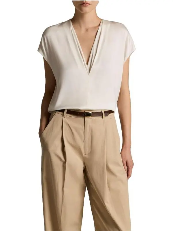 Vince Silk-blend Double V-neck Cap Sleeve Top - White