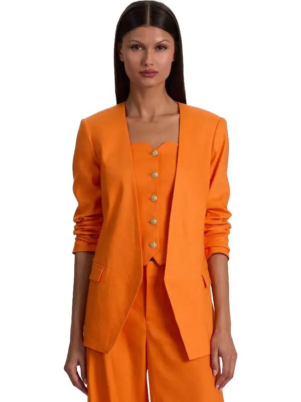 Alice + Olivia Corbin Collarless Linen Blazer - Orange