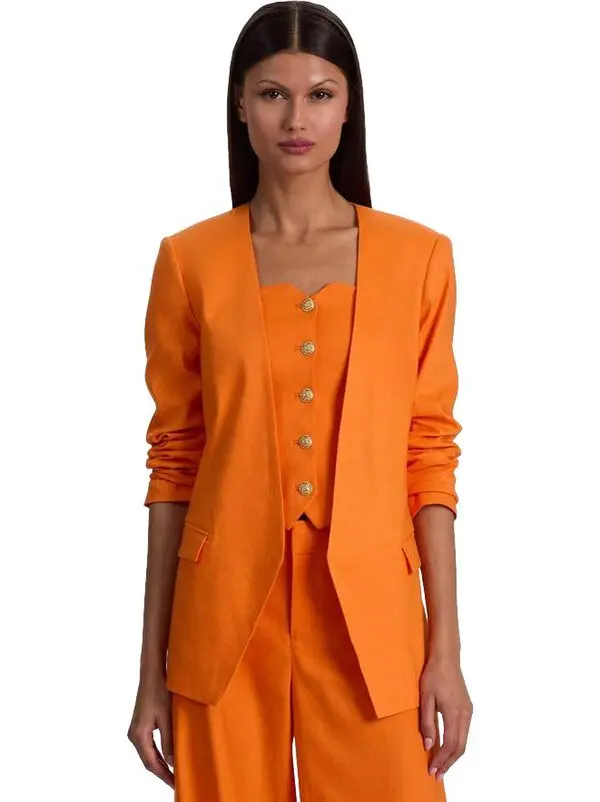 Alice + Olivia Corbin Collarless Linen Blazer - Orange