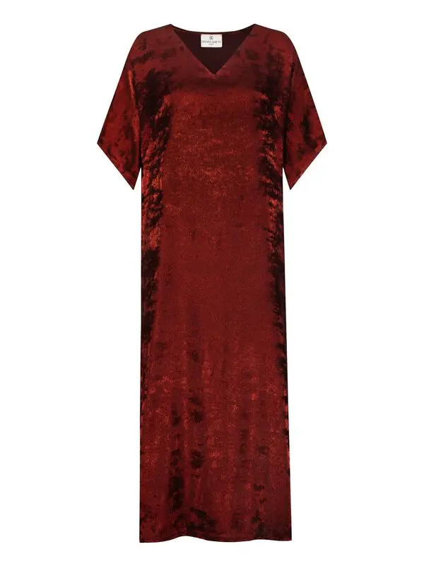 DHARA SHETH, DUBAI Dhara Sheth Dubai Shadow Sequin Shimmer Kaftan Maxi Dress With Side Slit - Red