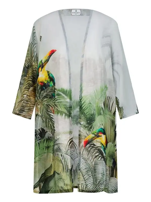 DHARA SHETH, DUBAI Short Kimono With Wild Wings Bird Print - Grey/green