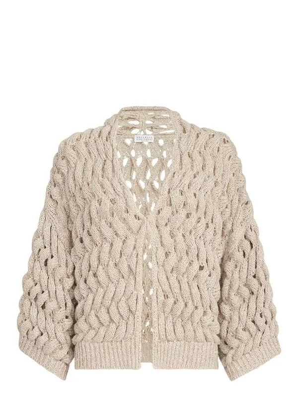 Brunello Cucinelli Dazzling Waves Sequined Wool-silk-linen Blend Cardigan - Grey