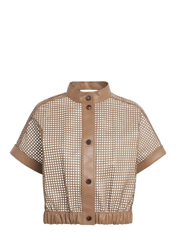 Lafayette 148 New York Laser-cut Leather Cropped Jacket - Green