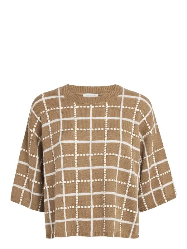 Lafayette 148 New York Cashmere-linen Blend Grid Sweater - Beige