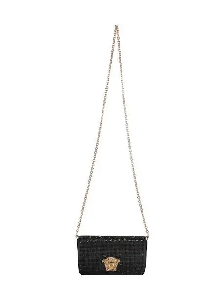 Versace Embellished Clutch With Golden Medusa Detail - Black