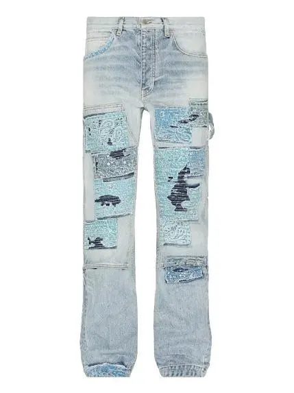 Amiri Patchwork Bandana Carpenter Straight Jeans - Denim Blue