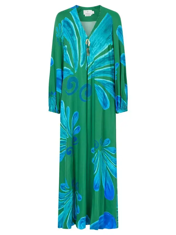 Themis Z Alcmene Embellished Printed Crepe Maxi Dress - Green