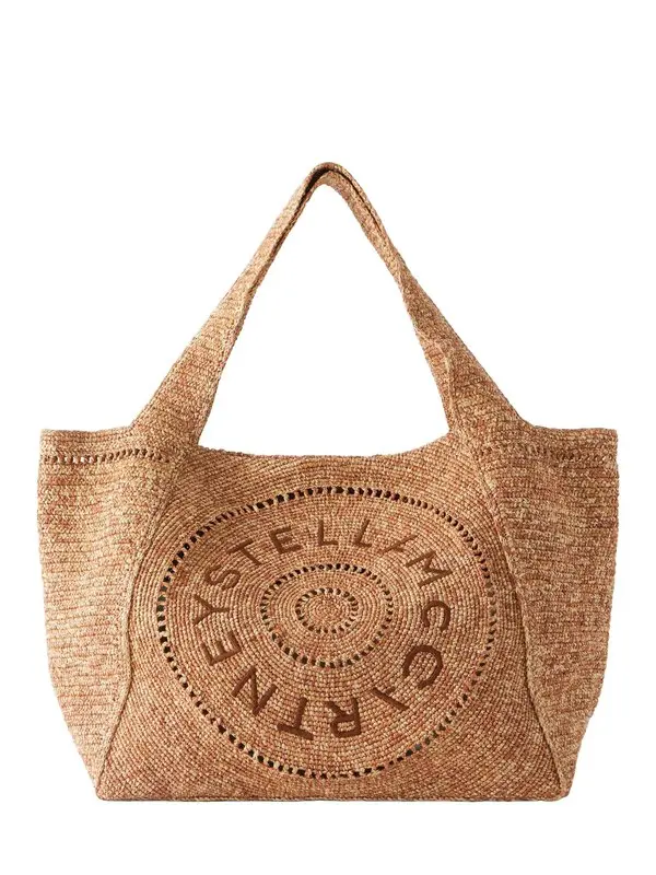 Stella McCartney Logo-embroidered Raffia Tote Bag - Beige