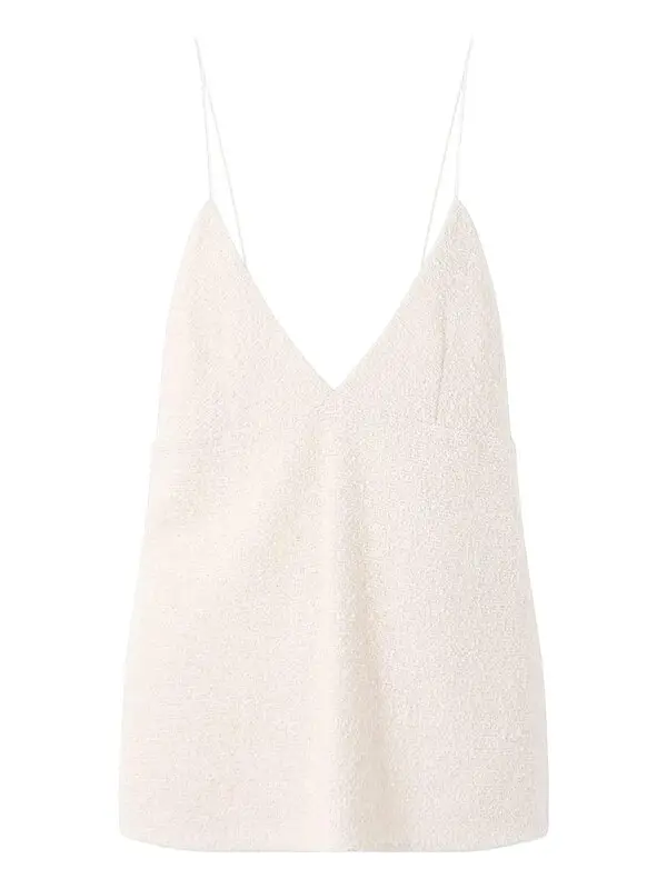Khaite Timy Frayed Organza-trimmed Cotton-blend Bouclé Camisole - Neutral